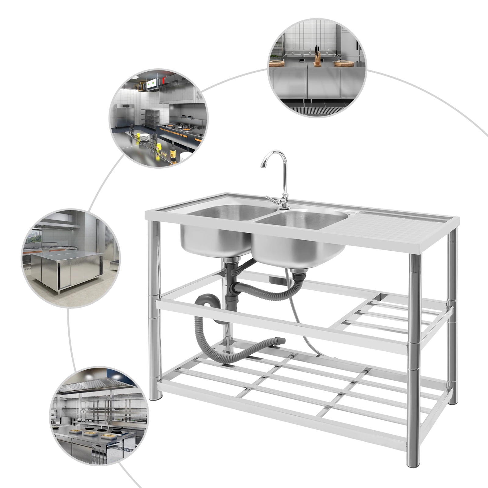 Autrinix Durable Stainless Steel Sink with 360° Rotatable Faucet ...