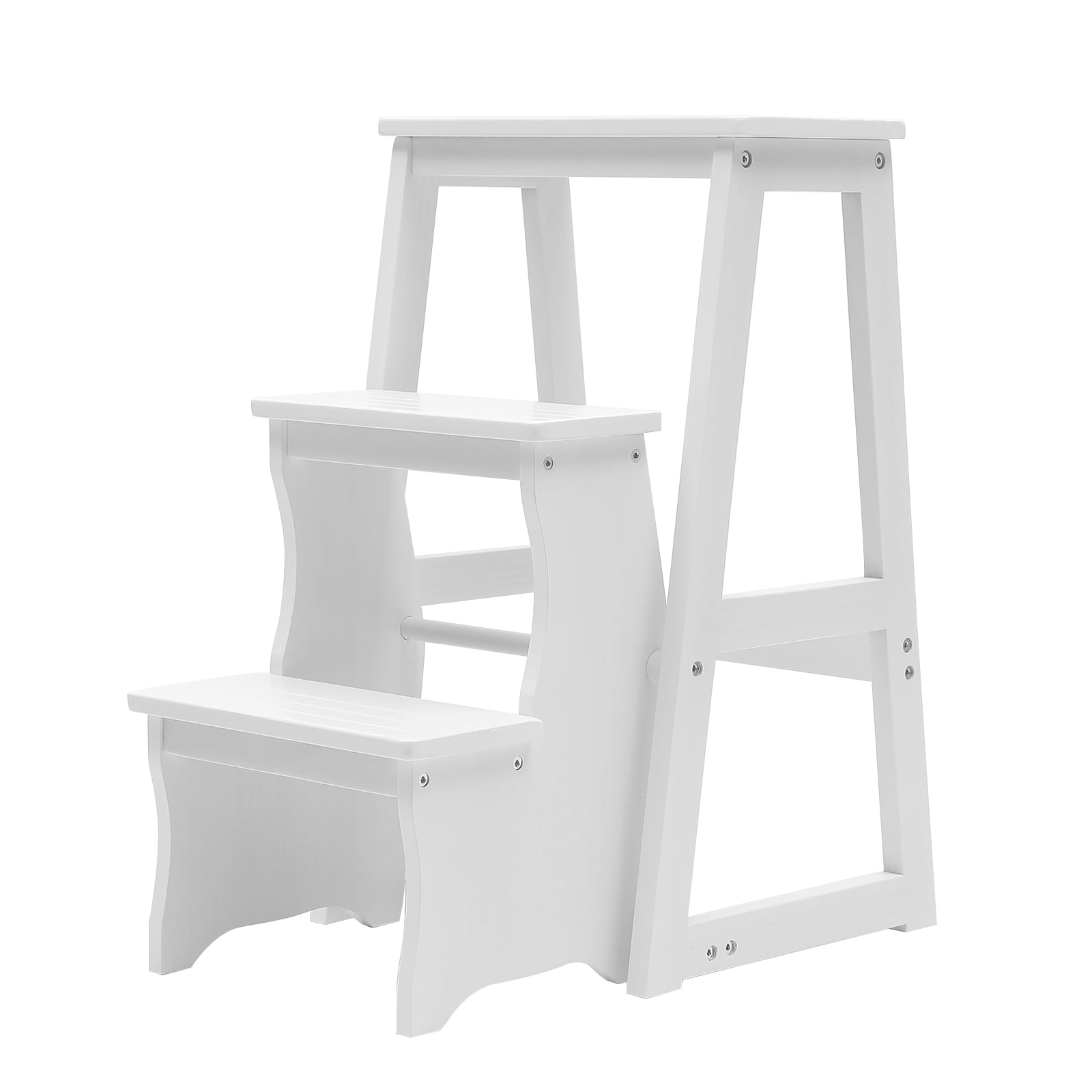 Autrinix Folding Ladder Chair with Wide Steps, 3-Tier Wooden Step Stool ...