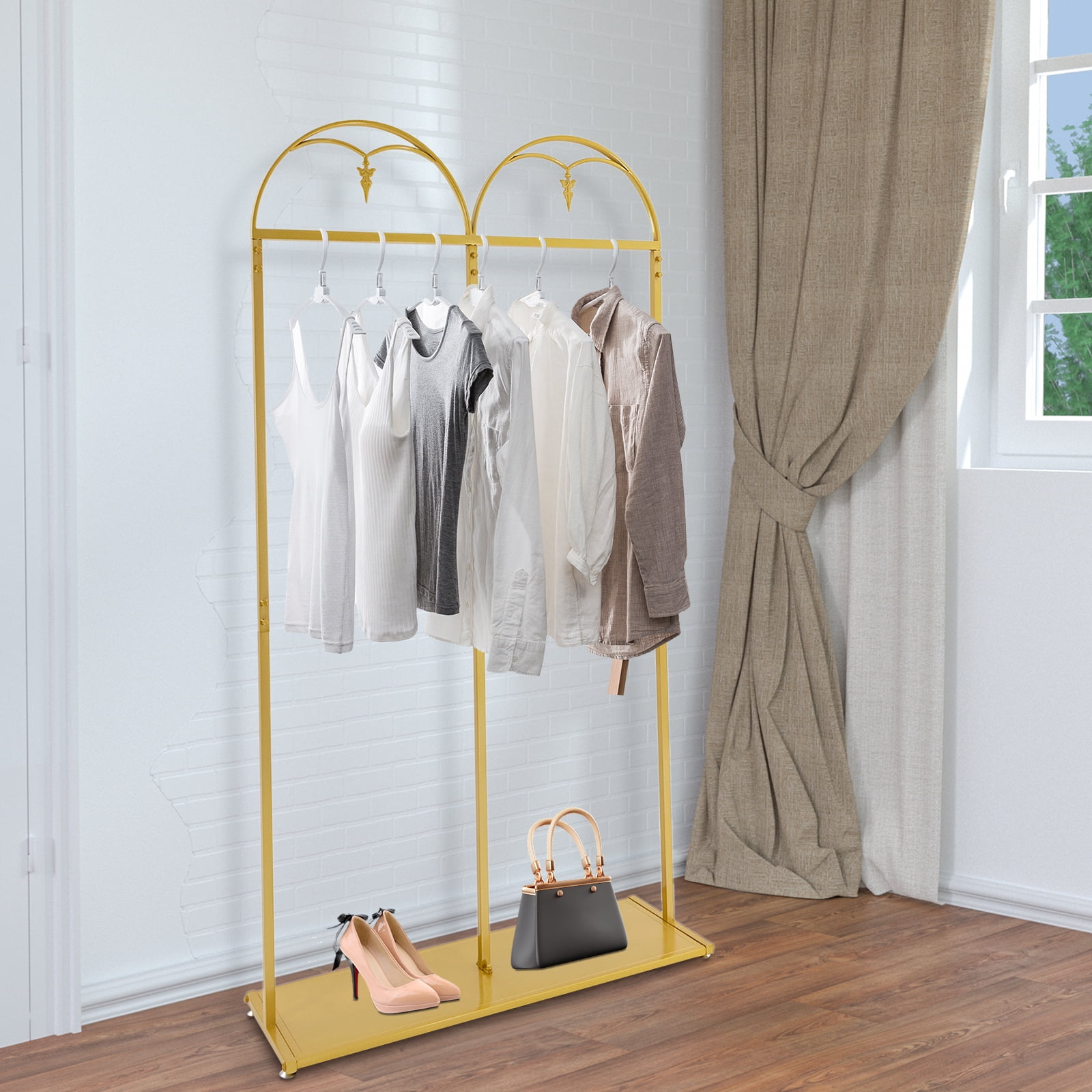 Autrinix Gold Clothes Display Rack, Free-Standing 7.35ft Gown Rack with ...