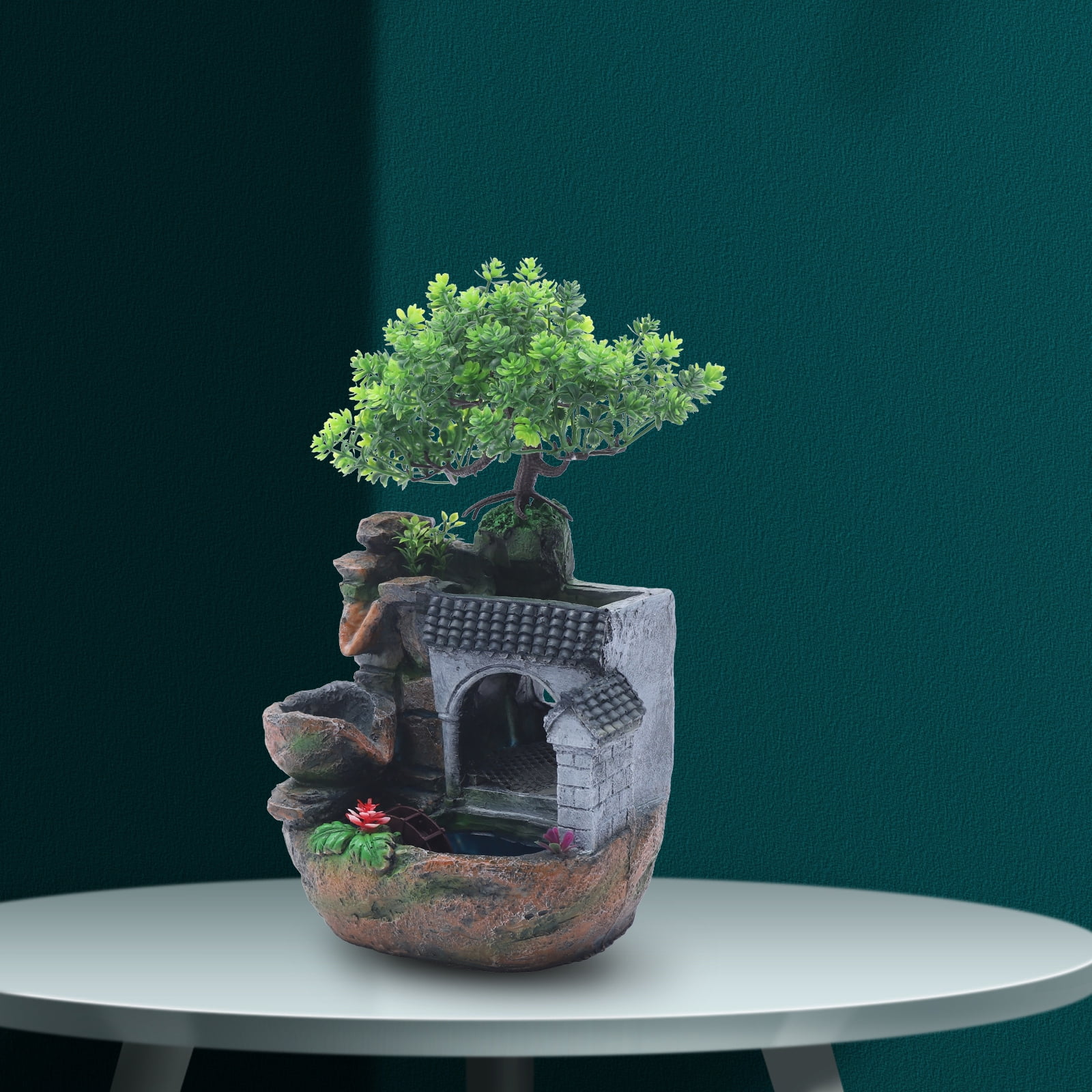 Autrinix Indoor Tabletop Fountain with LED Lights, Resin Hand-Carved ...