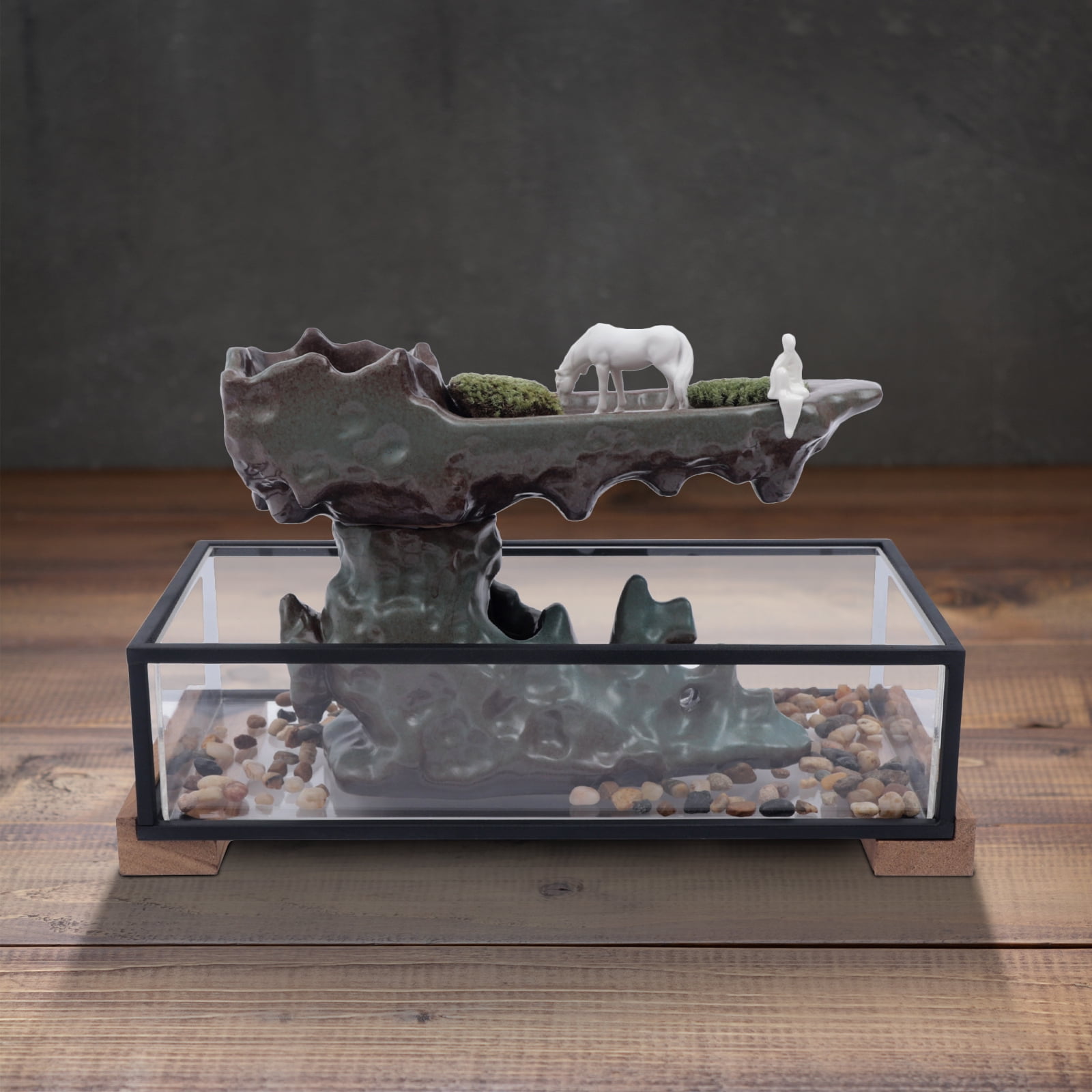 Autrinix Indoor Tabletop Water Fountain, Ceramic and Tempered Glass ...