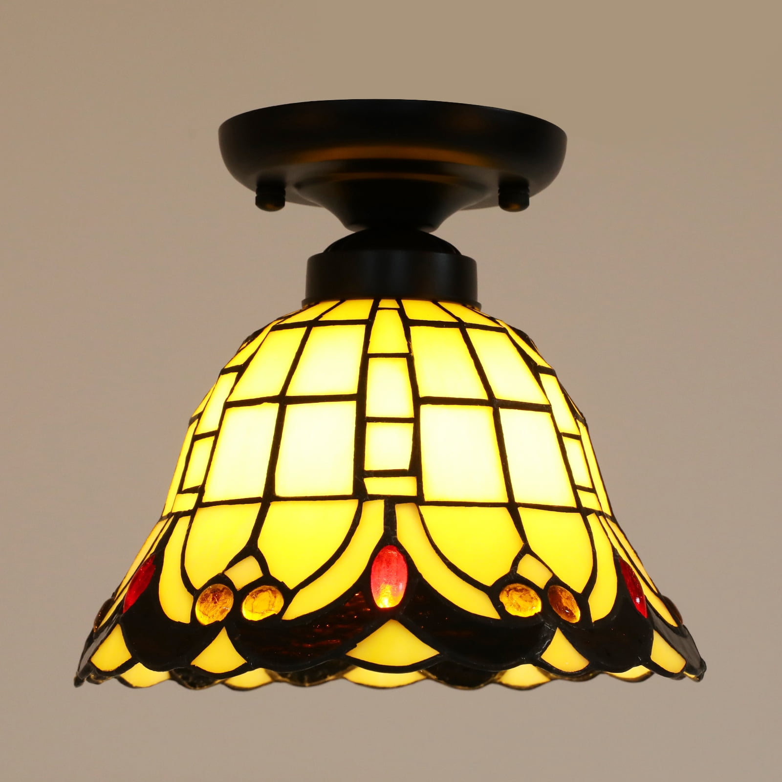 Autrinix Retro Ceiling Light With Handmade Glass Shade, Dimmable ...