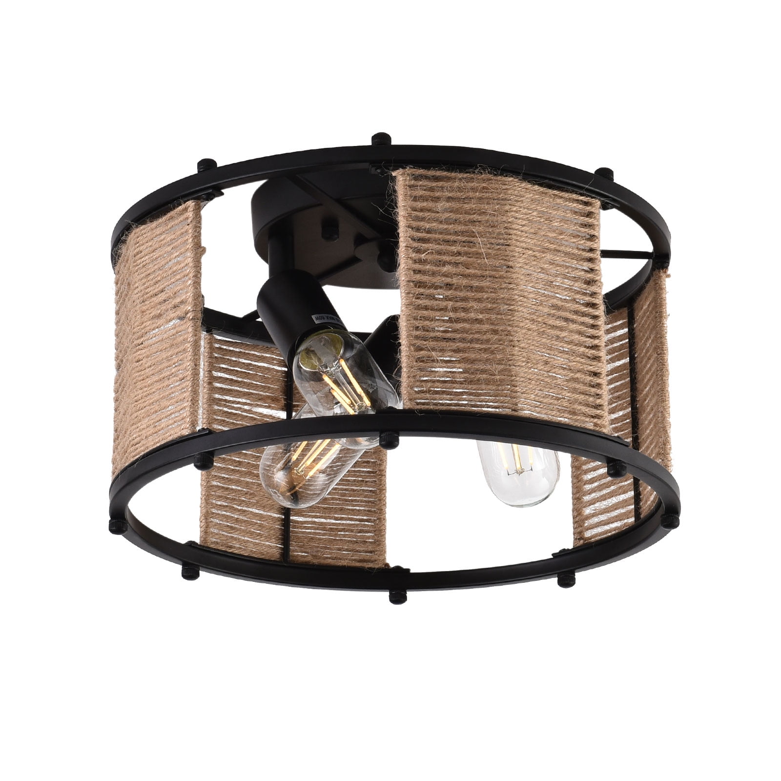 Autrinix Rustic Ceiling Light, Farmhouse Style Woven Fixture With Semi ...