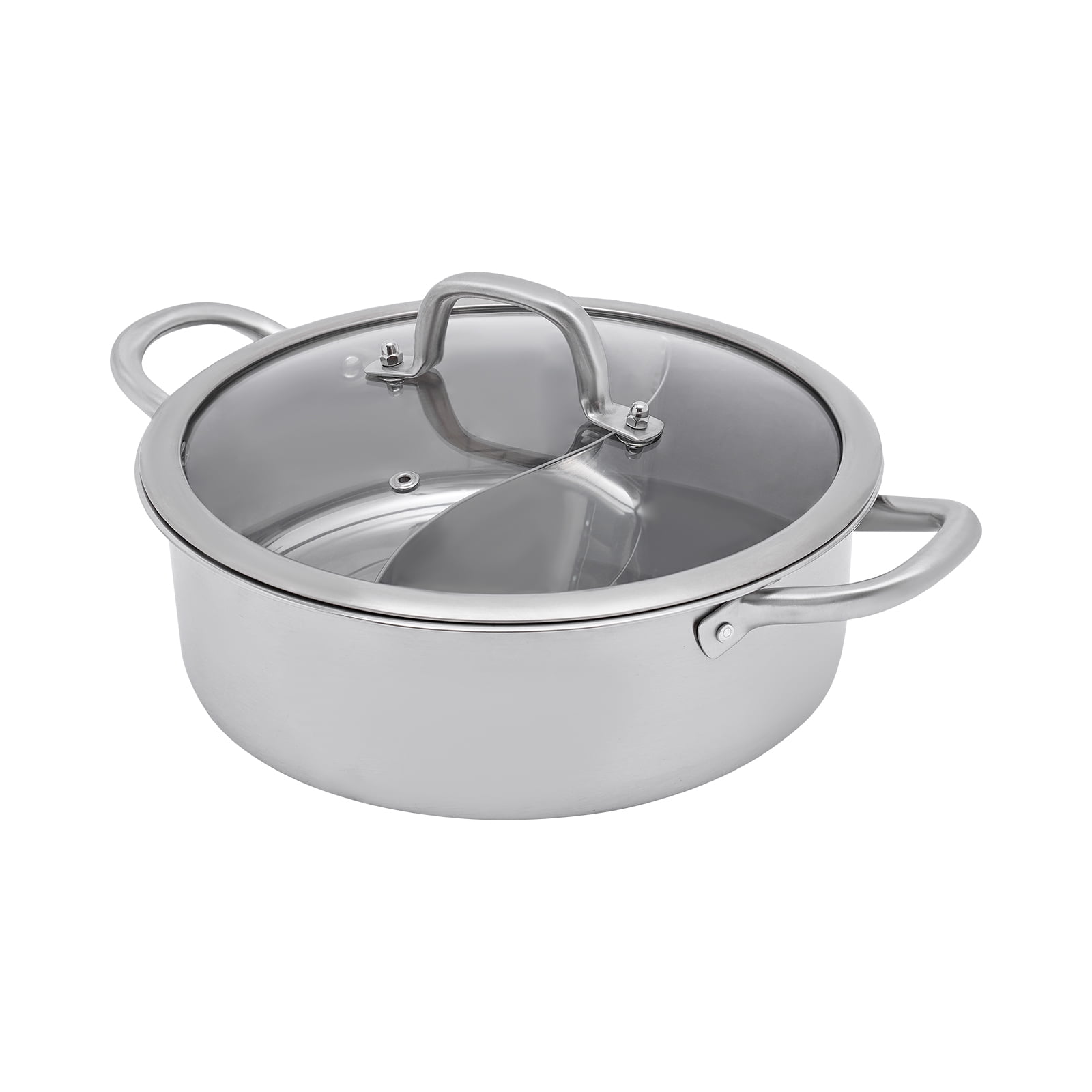 Autrinix Stainless Steel Hotpot, 10.23" Diameter, Glass Lid, Easy Clean ...