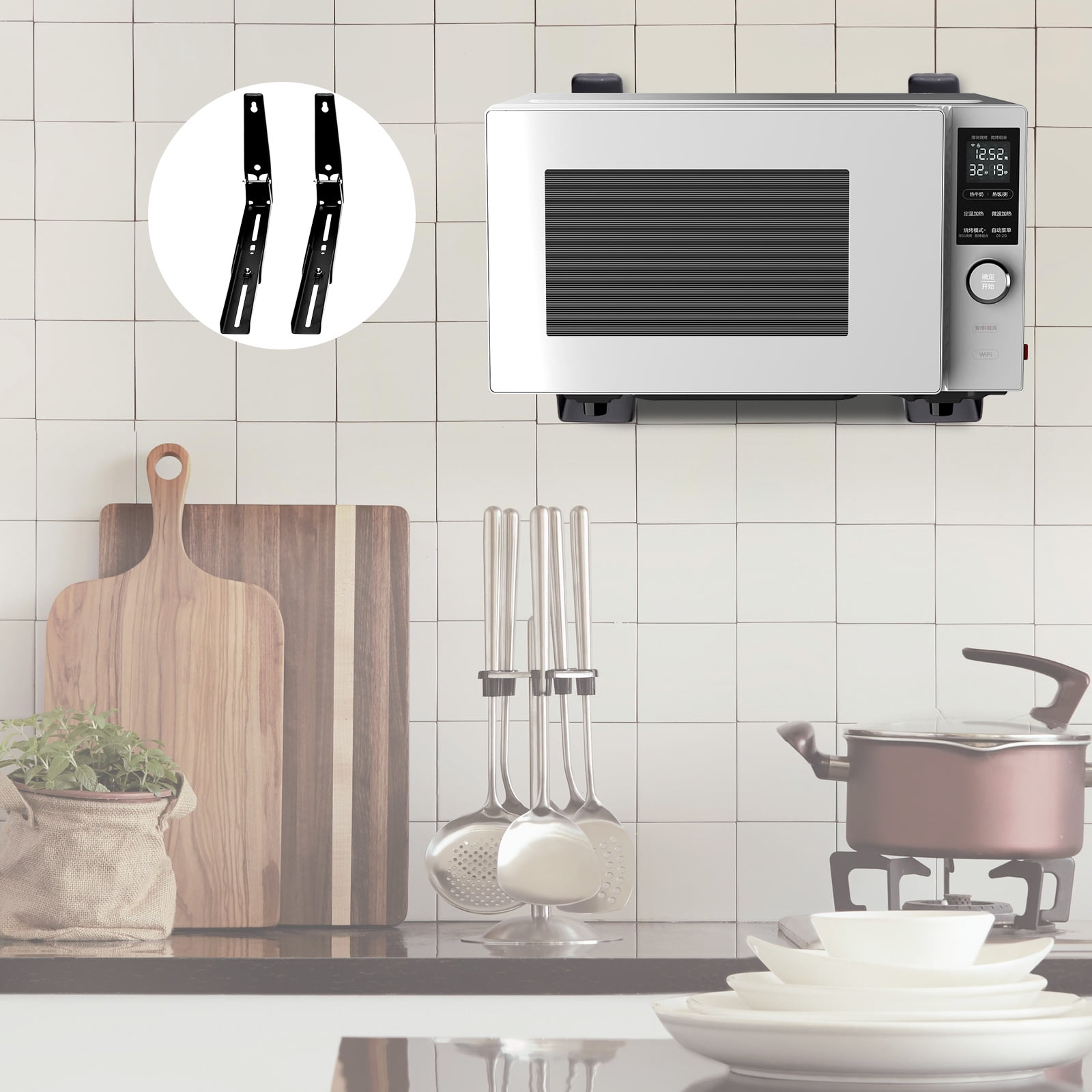 Autrinix Wall-Mounted Microwave Rack – Adjustable Stainless Steel ...