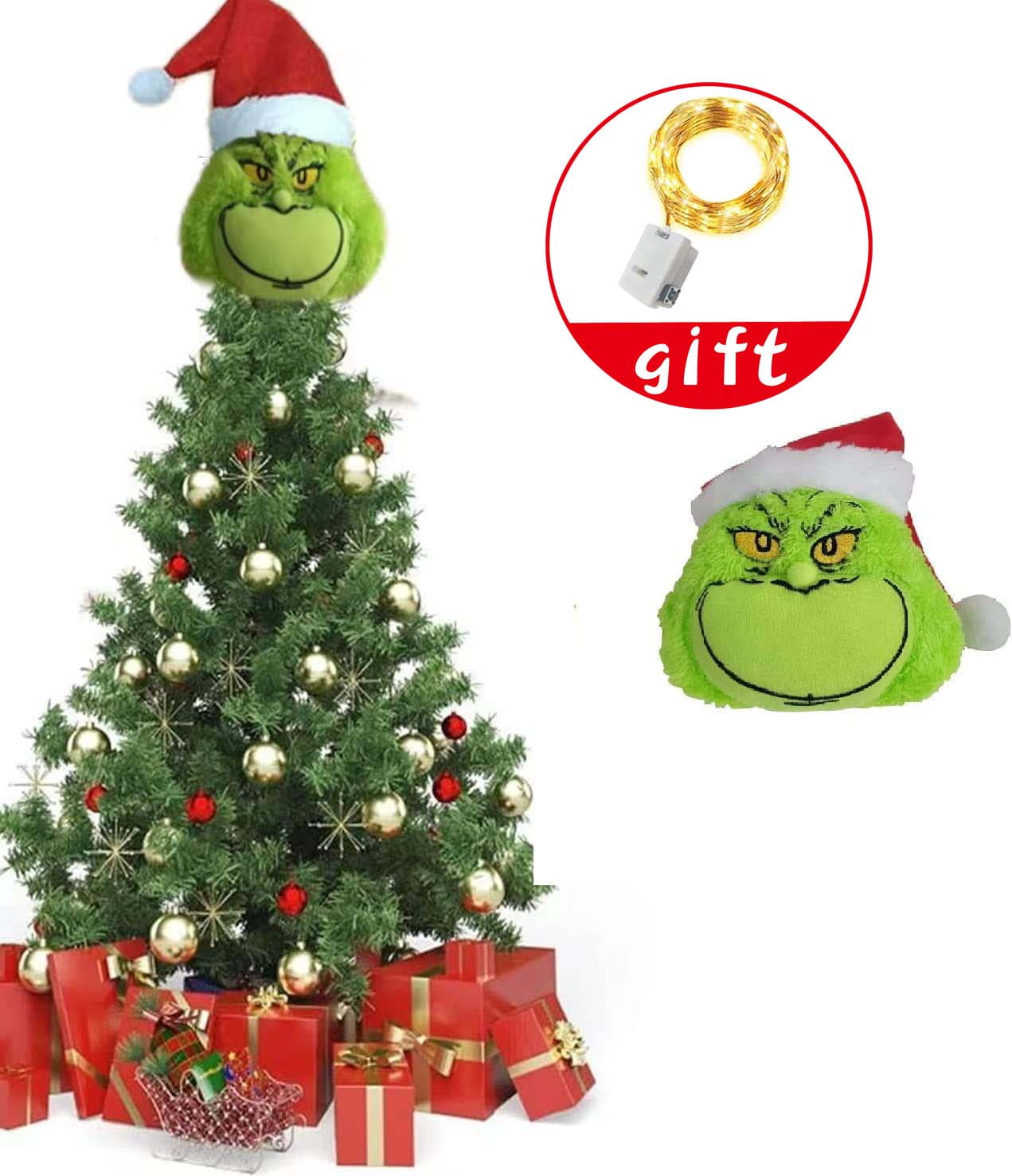 Autrucker Elf Body Tree Topper, Furry Green Elf Head, 15.7 Inch ...