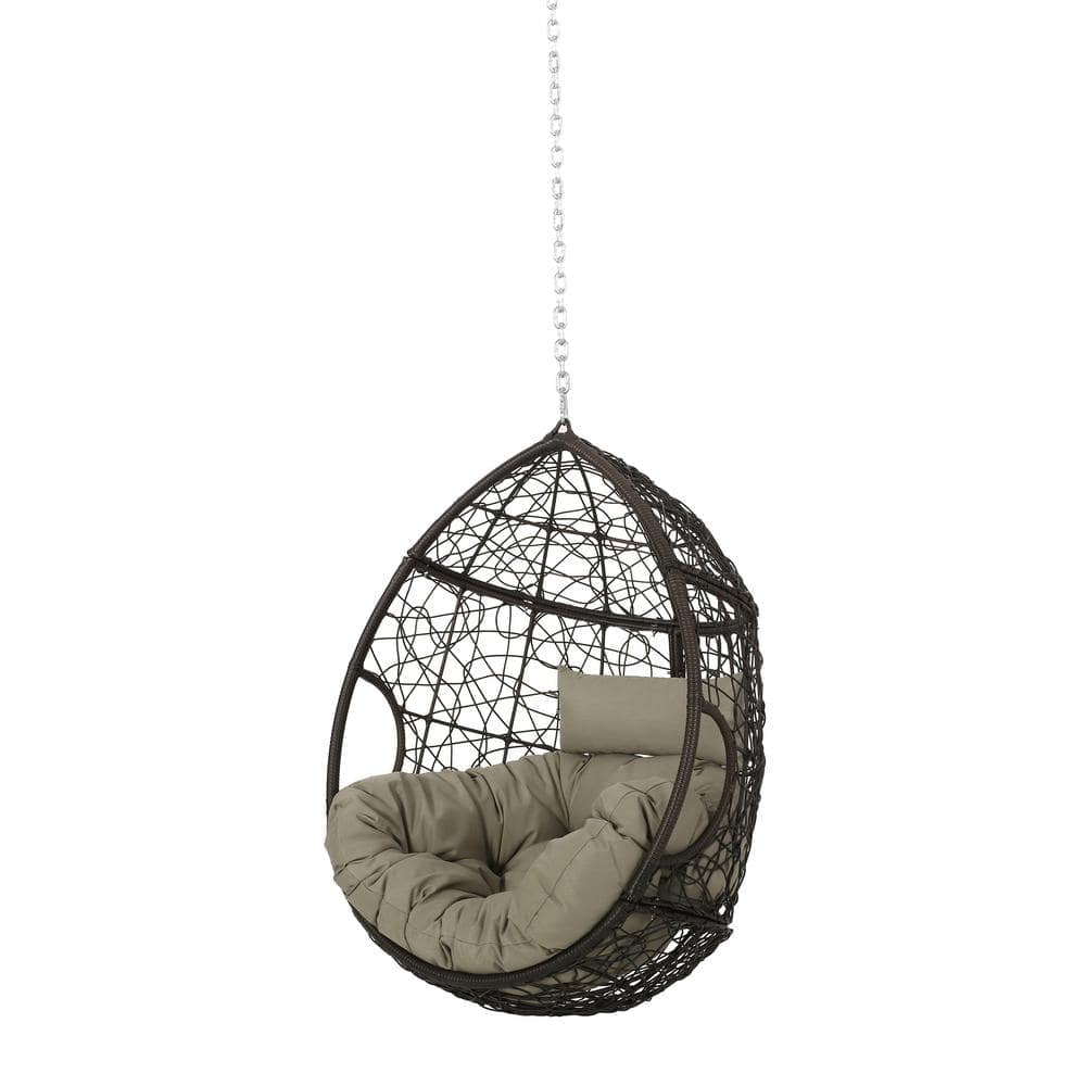 Autry 46 in. Multi-Brown Hanging Outdoor Patio Egg Chair with Khaki ...