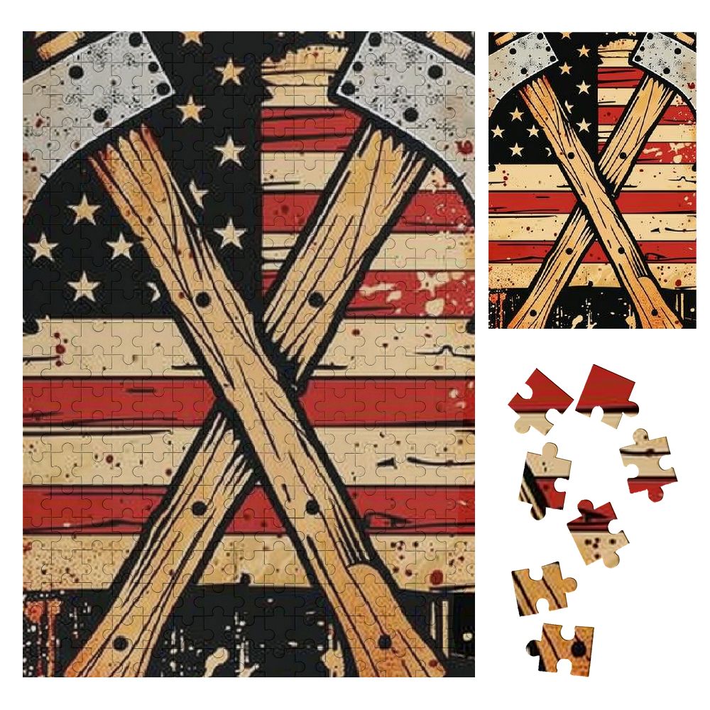 Autua American Flag Stars Woodcut Wooden Jigsaw Puzzle Vertical Edition ...
