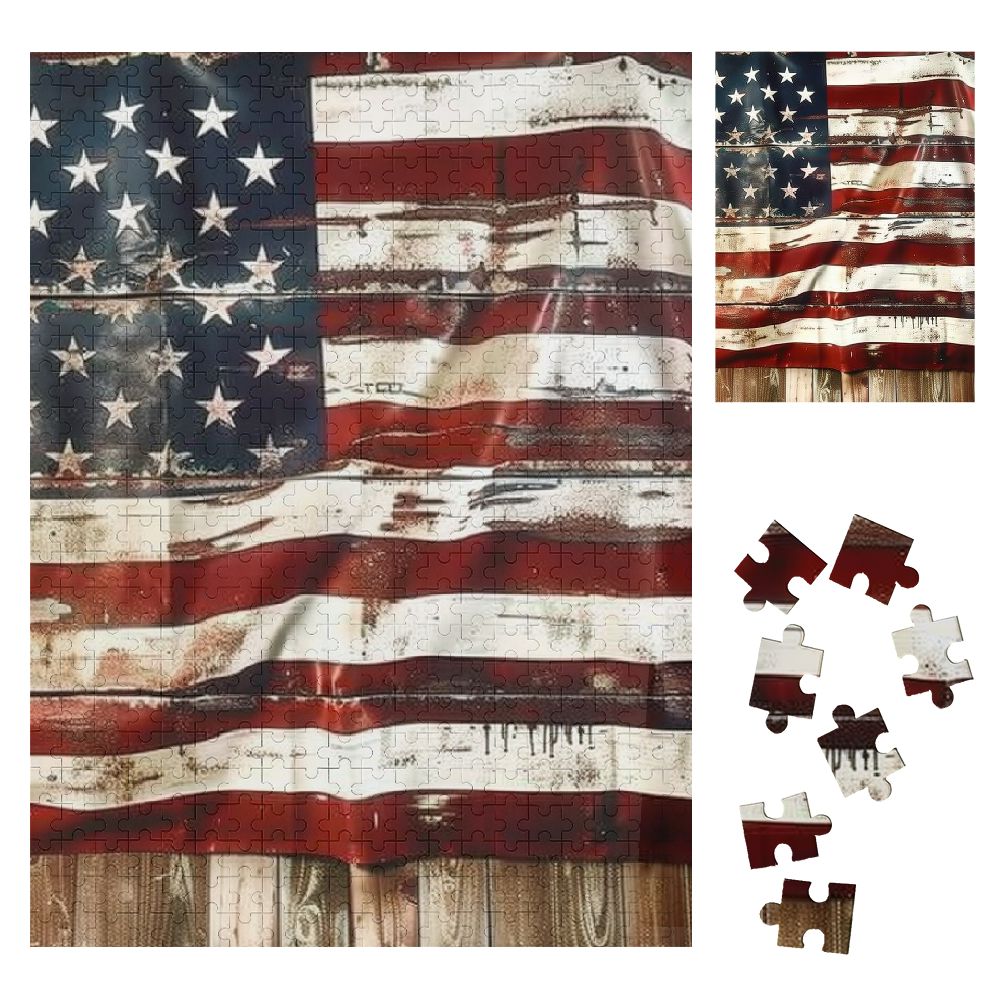 Autua American Flag Wooden Jigsaw Puzzle Vertical Impossible Style ...