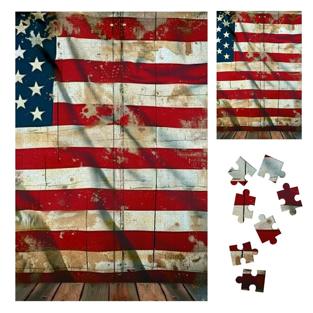 Autua American Flag Wooden Puzzle Vertical Style Impossible Puzzles for ...