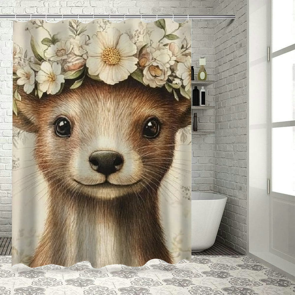 Autua Animal Flower Crown Shower Curtain Set, 100% Polyester Bathroom ...