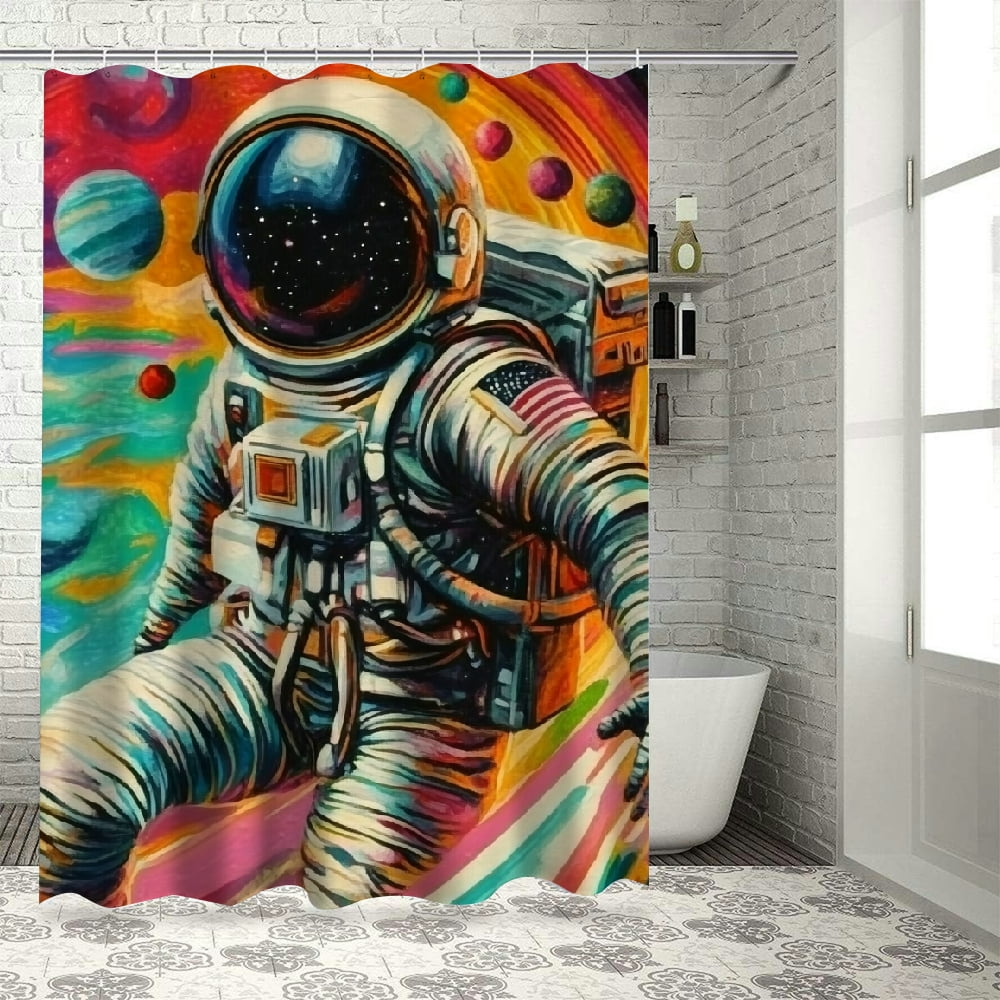 Autua Astronaut Space Planets Chic Modern Bathroom Decor Shower Curtain ...