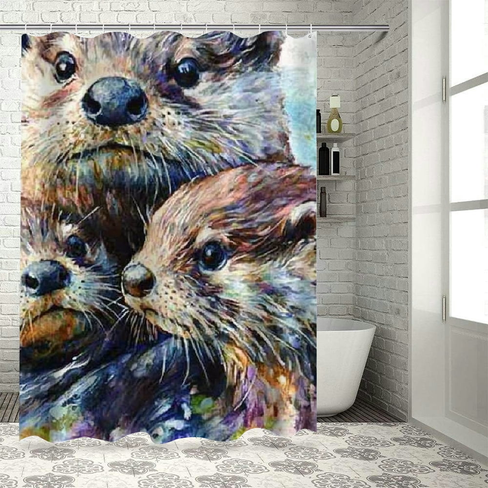Autua Baby Otters Mother Otter Shower Curtain Set with Hooks 69"x72 ...
