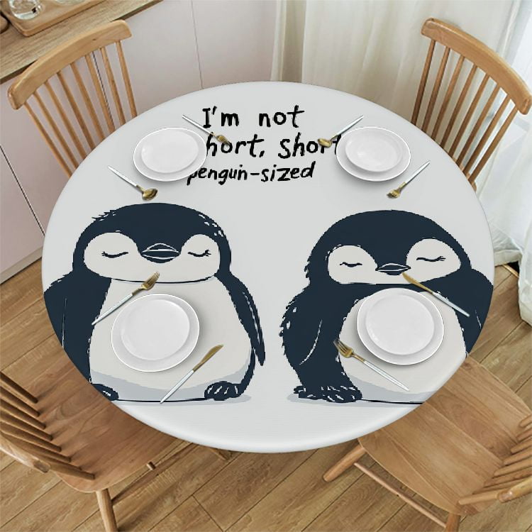 Autua Baby Penguins Cute Round Tablecloth Stain-Resistant Washable ...