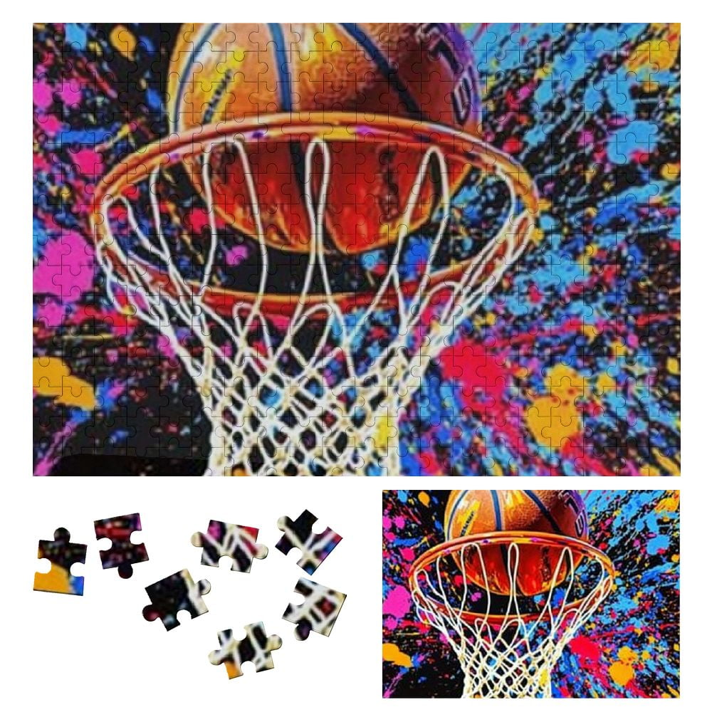 Autua Basketball Hoop Paint Splatters Wooden Jigsaw Puzzle - Wooden ...