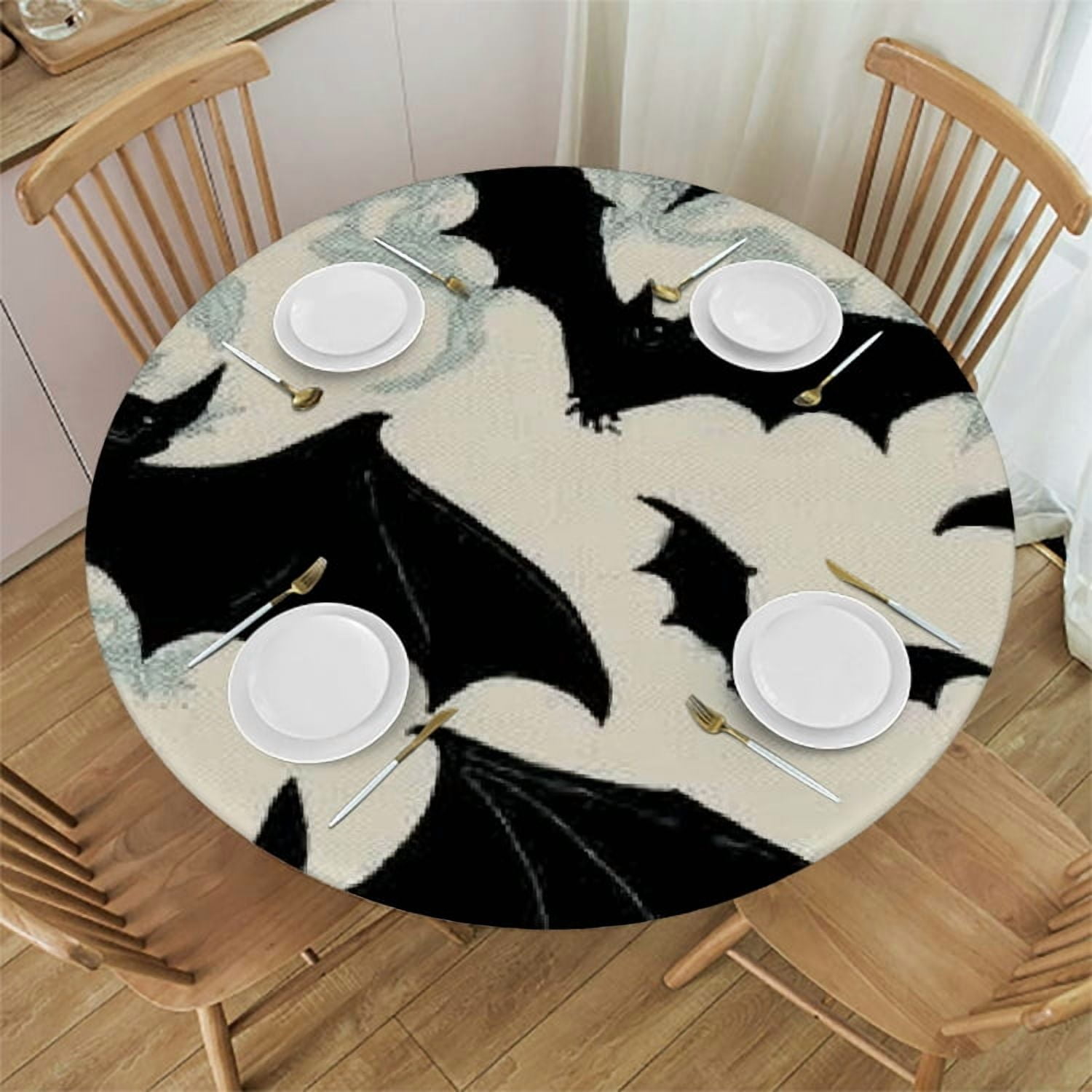 Autua Bats Gothic Art Round Tablecloth Stain-Resistant 100% Polyester ...