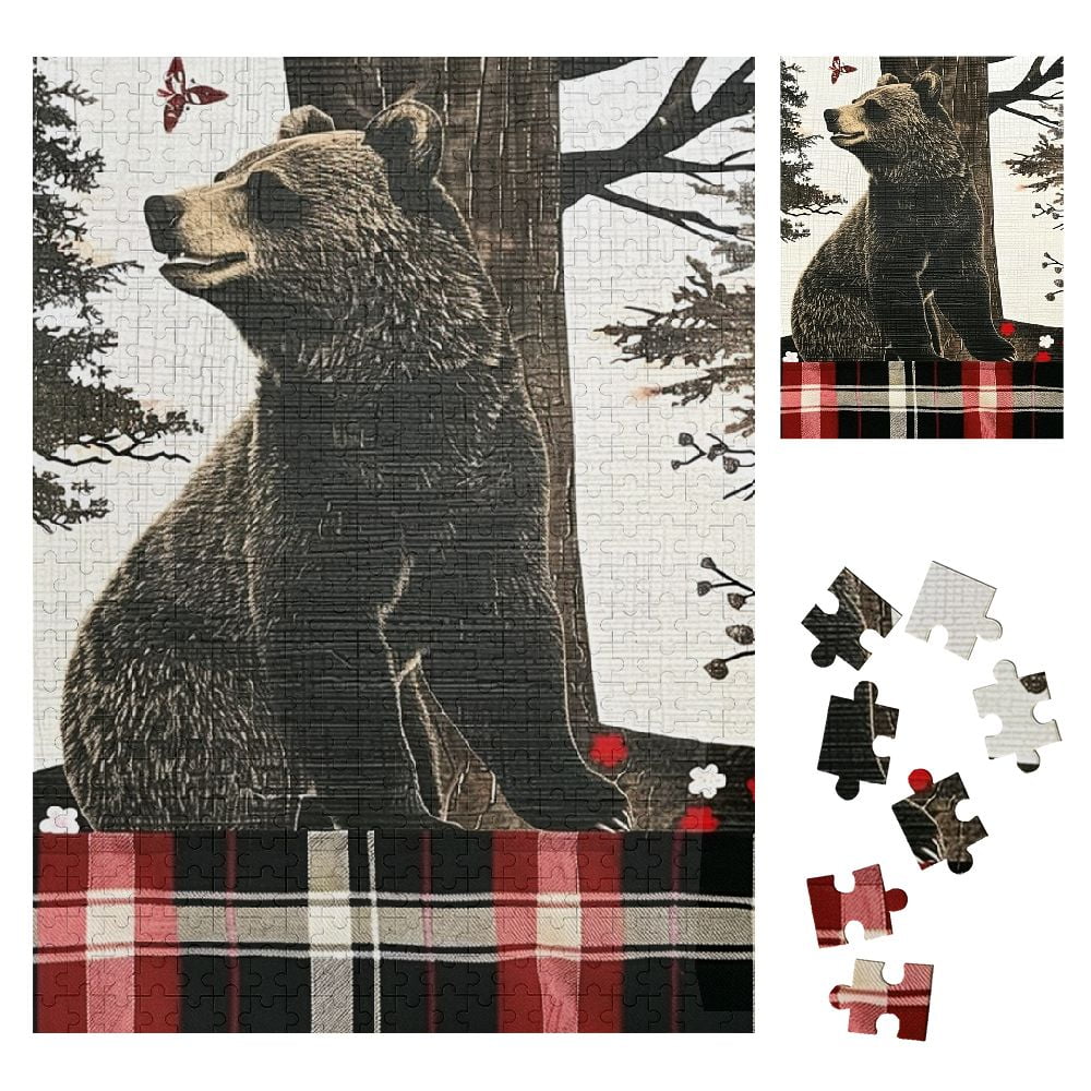 Autua Bear Tree Plaid Wooden Jigsaw Puzzle Vertical Style Gift for ...