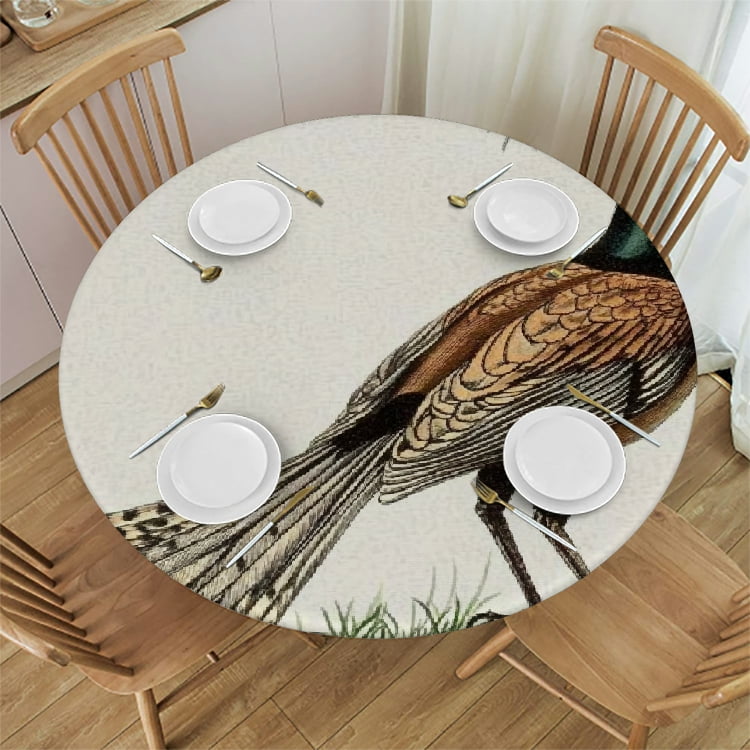 Autua Bird Long Tail Round Tablecloth Stain-Resistant Washable 100% ...