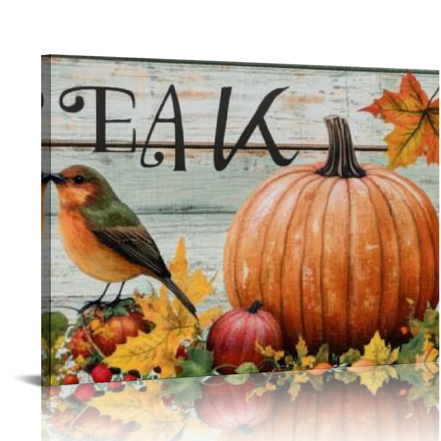 Autua Bird Pumpkin Fall Sign Canvas Wall Art for Living Room Bedroom ...