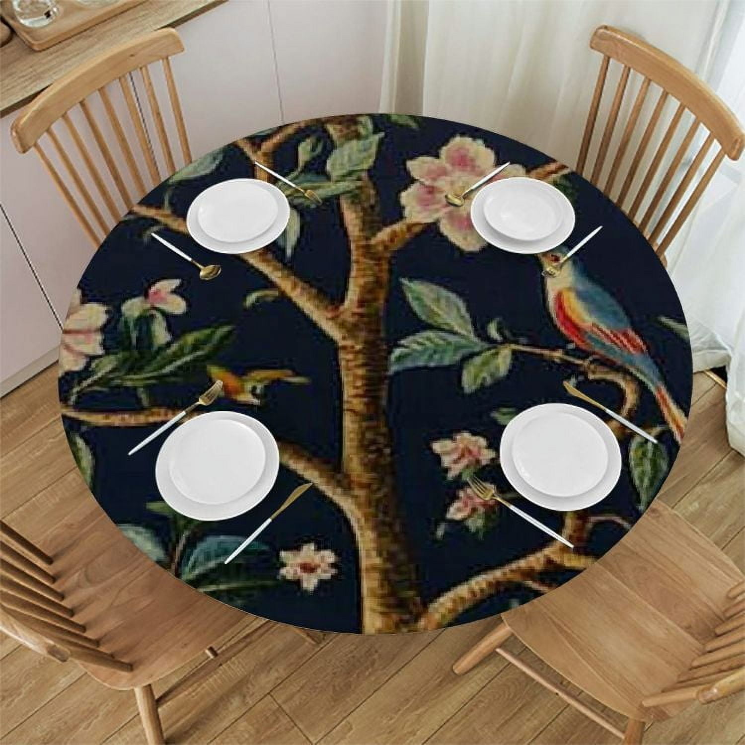 Autua Birds Flowers Round Tablecloth Stain-Resistant Washable Ideal for ...