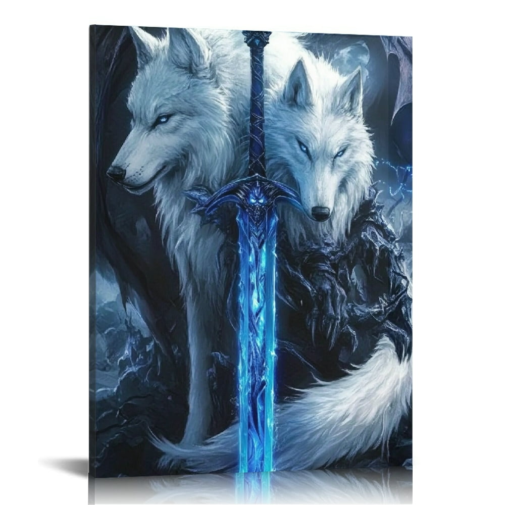 Autua Blue Dragon White Wolf Fantasy Wolf Pictures Wall Decor Wildlife ...