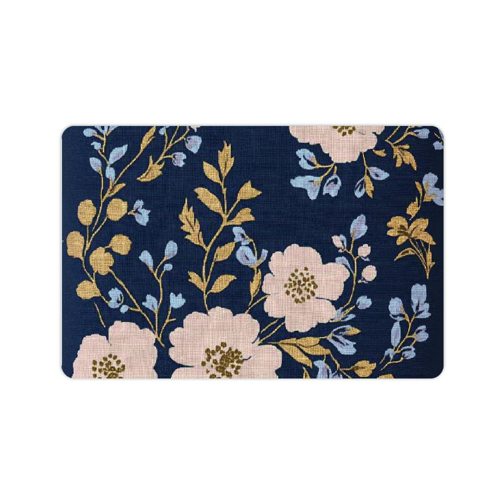 Autua Blue Floral Pattern Gold Border Diatom Mud Mats Non-Slip 24x16in ...
