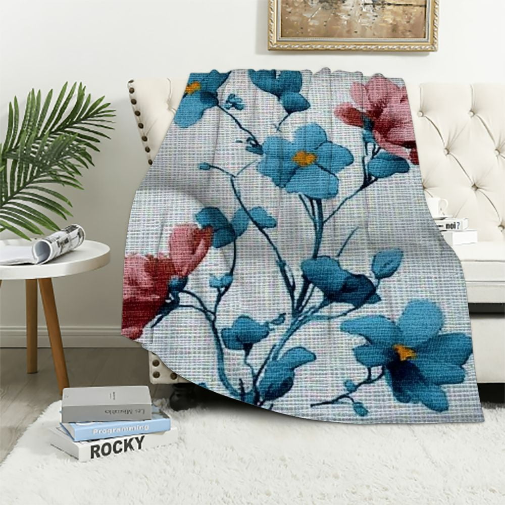 Autua Blue Flower Warm Lightweight Blanket Soft Fleece Blankets Throw ...