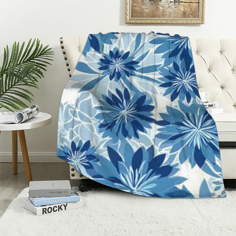 Autua Blue and Navy Chrysanthemum Flowers Throw Blankets All Season ...