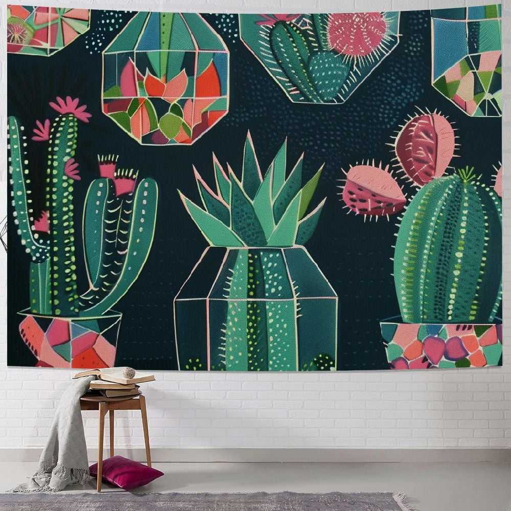 Autua Cactuses Succulents Geometric Shapes Tapestry Wall Hanging Unique ...
