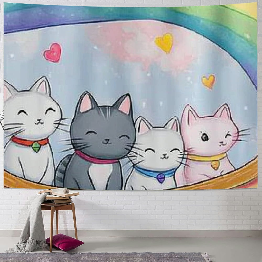 Autua Cartoon cat tapestry wall hanging cute kitten print, suitable for ...