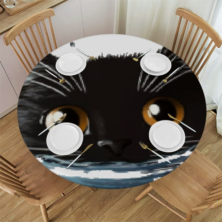 Autua Cat Round Tablecloth Stain-Resistant Washable Indoor Outdoor ...