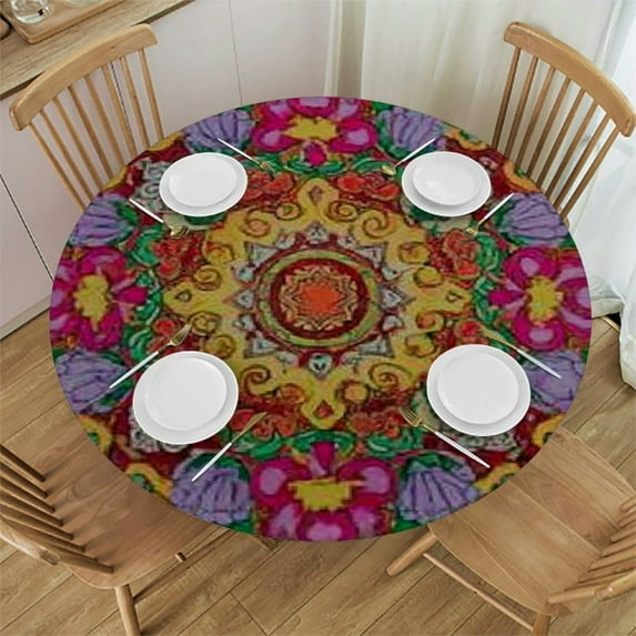 Autua Circular Design Vibrant Colors Cloisonnism Round Tablecloth 42 ...