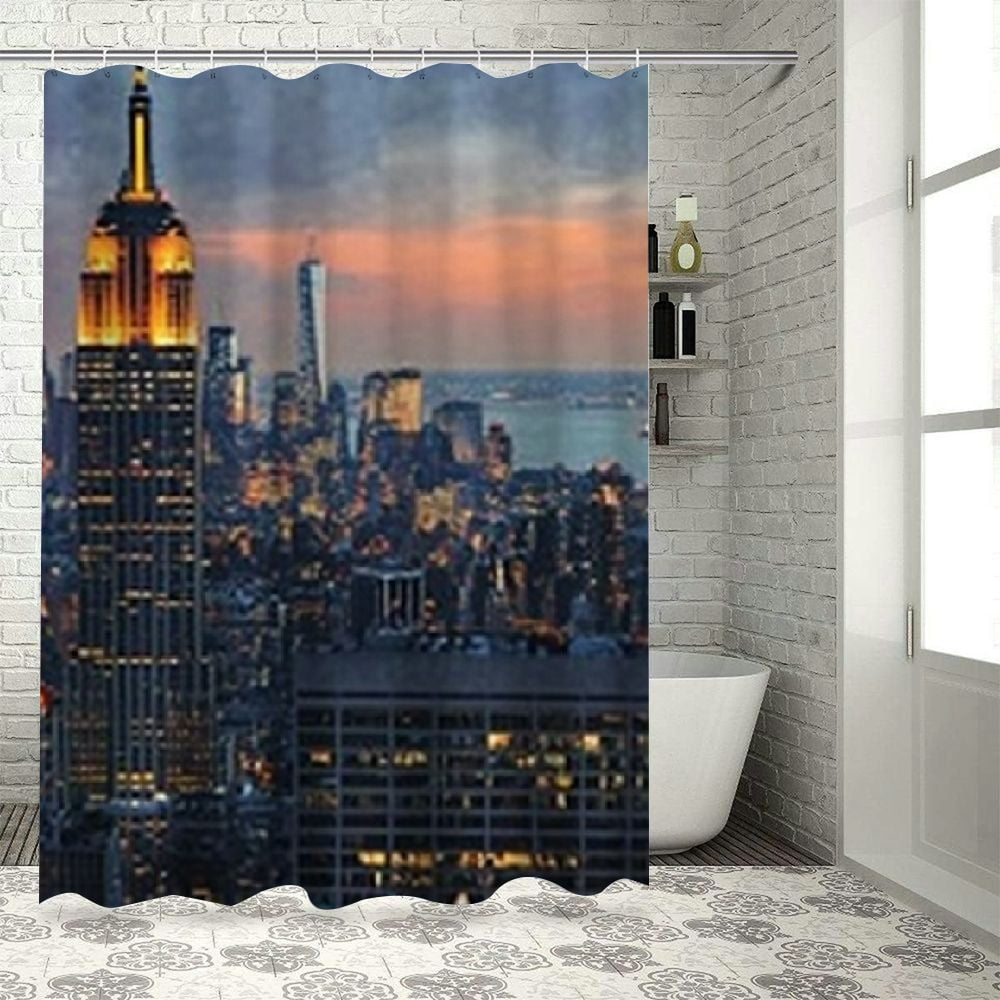 Autua City Skyline Tall Buildings City Lights Bathroom Décor Set with ...