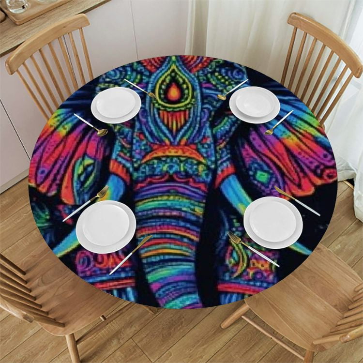 Autua Colorful Design Psychedelic Round Table Cover Stain Resistant ...