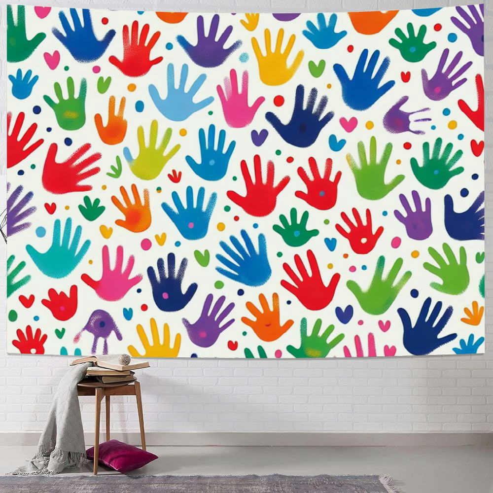 Autua Colorful Handprints Tapestry Wall Hanging Unique Style Graphic ...