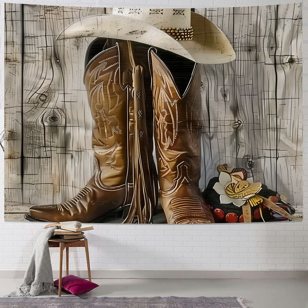 Autua Cowboy Hat Boots Western Tapestry Wall Hanging Unique Style for ...