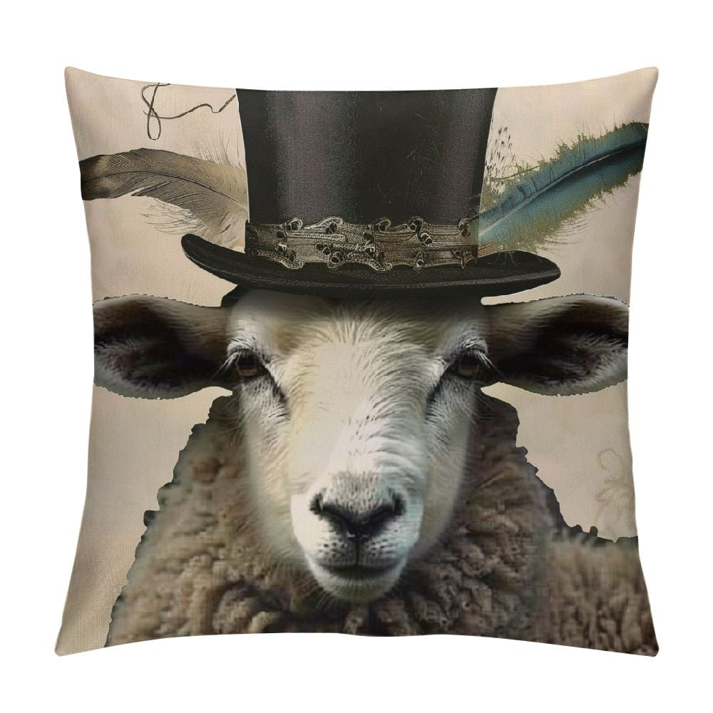 Autua Cute Animals Pillow Covers Funny Sheep with Bowler Feather ...
