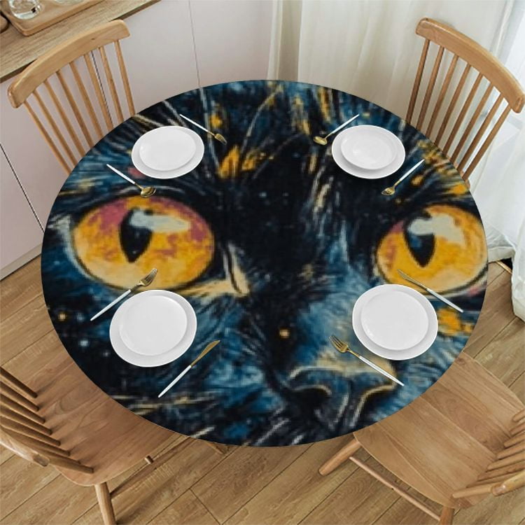 Autua Cute Cat Round Table Cover Stain Resistant Washable Indoor ...