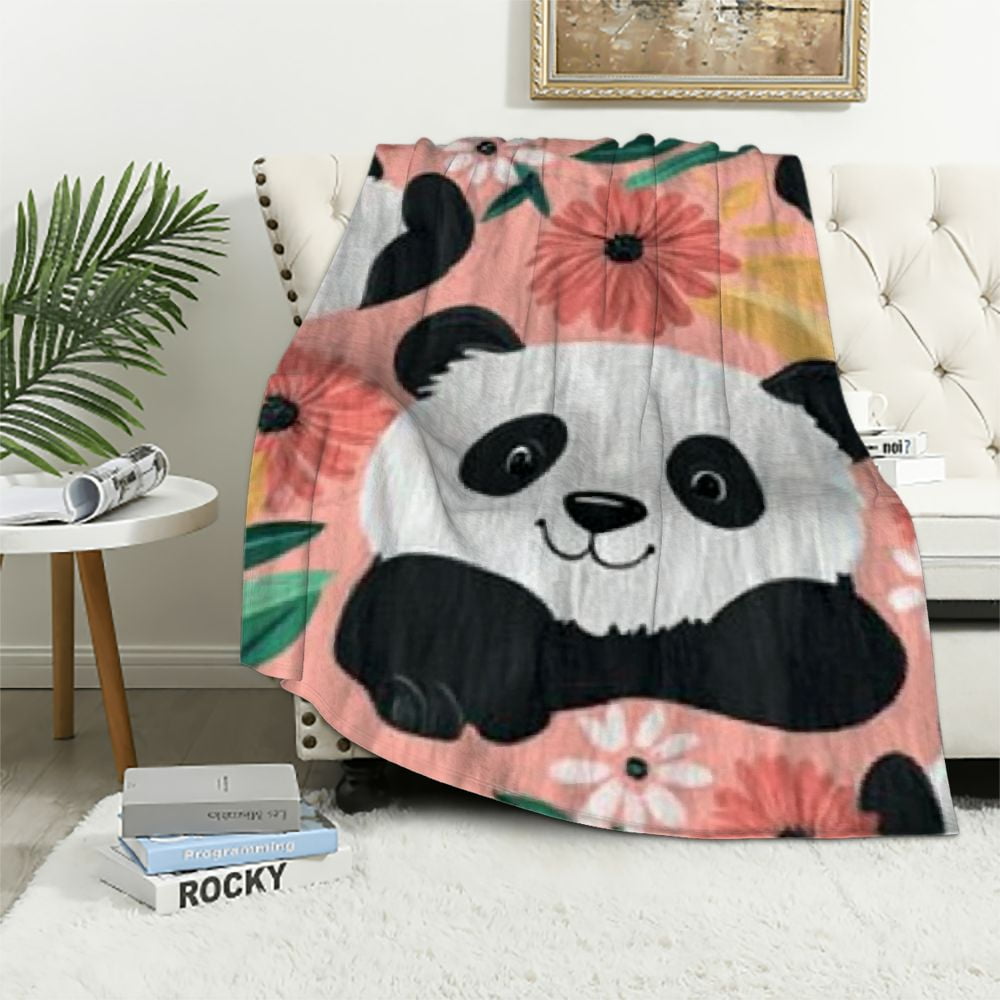 Autua Cute Panda Throw Blanket Ultra Soft Cozy Daisy Background ...