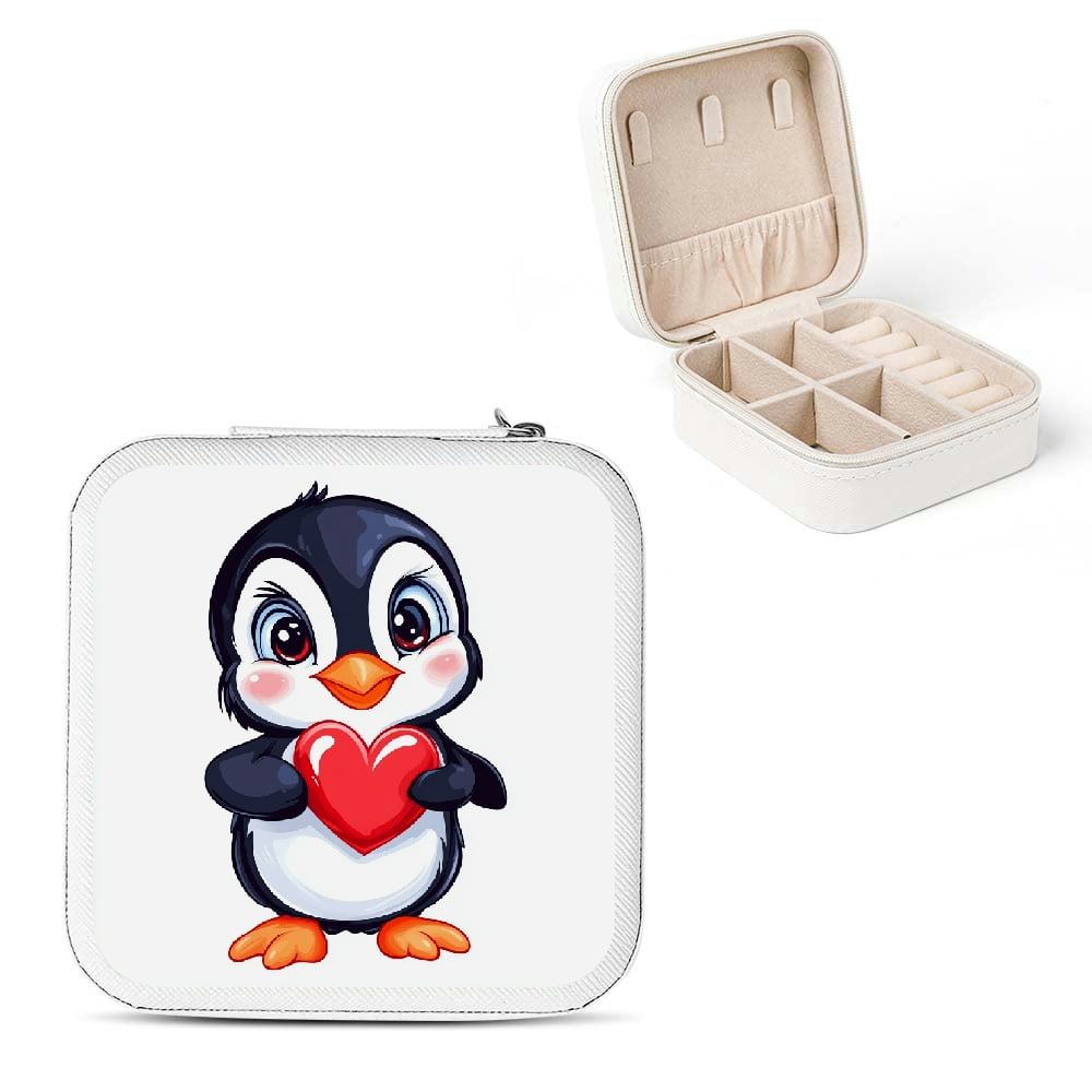 Autua Cute Penguin Heart Winking Travel Jewelry Case for Necklace Ring ...
