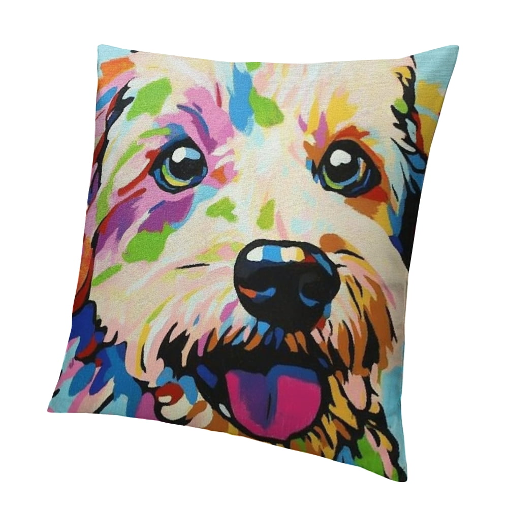 Autua Cute Pet Goldendoodle Frise Dog Pattern Throw Pillow Covers Linen ...