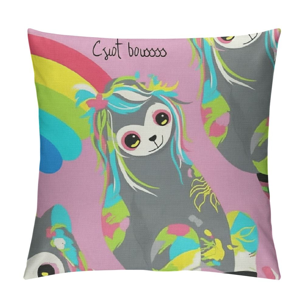 Autua Cute Sloth Pillow Covers Kawaii Wild Animal Decorative Throw ...