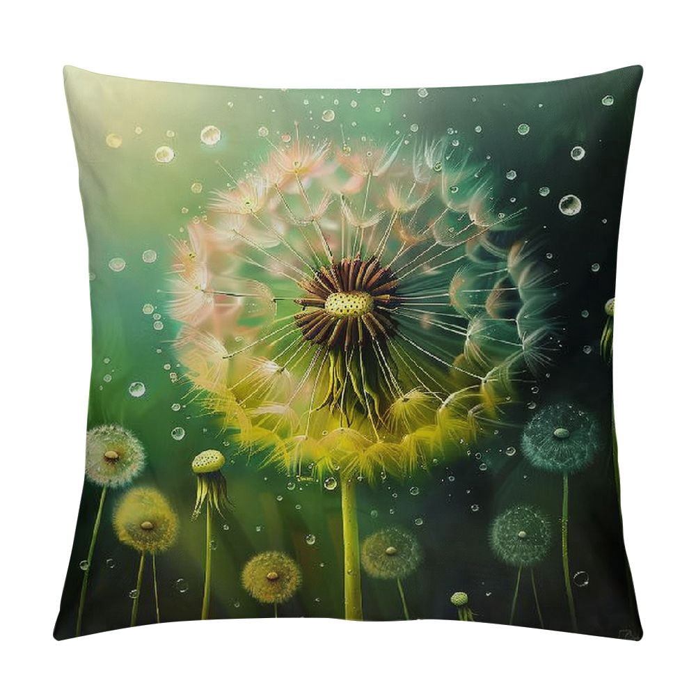 Autua Dandelion Drops of Water Green Background Graphic Decorative ...