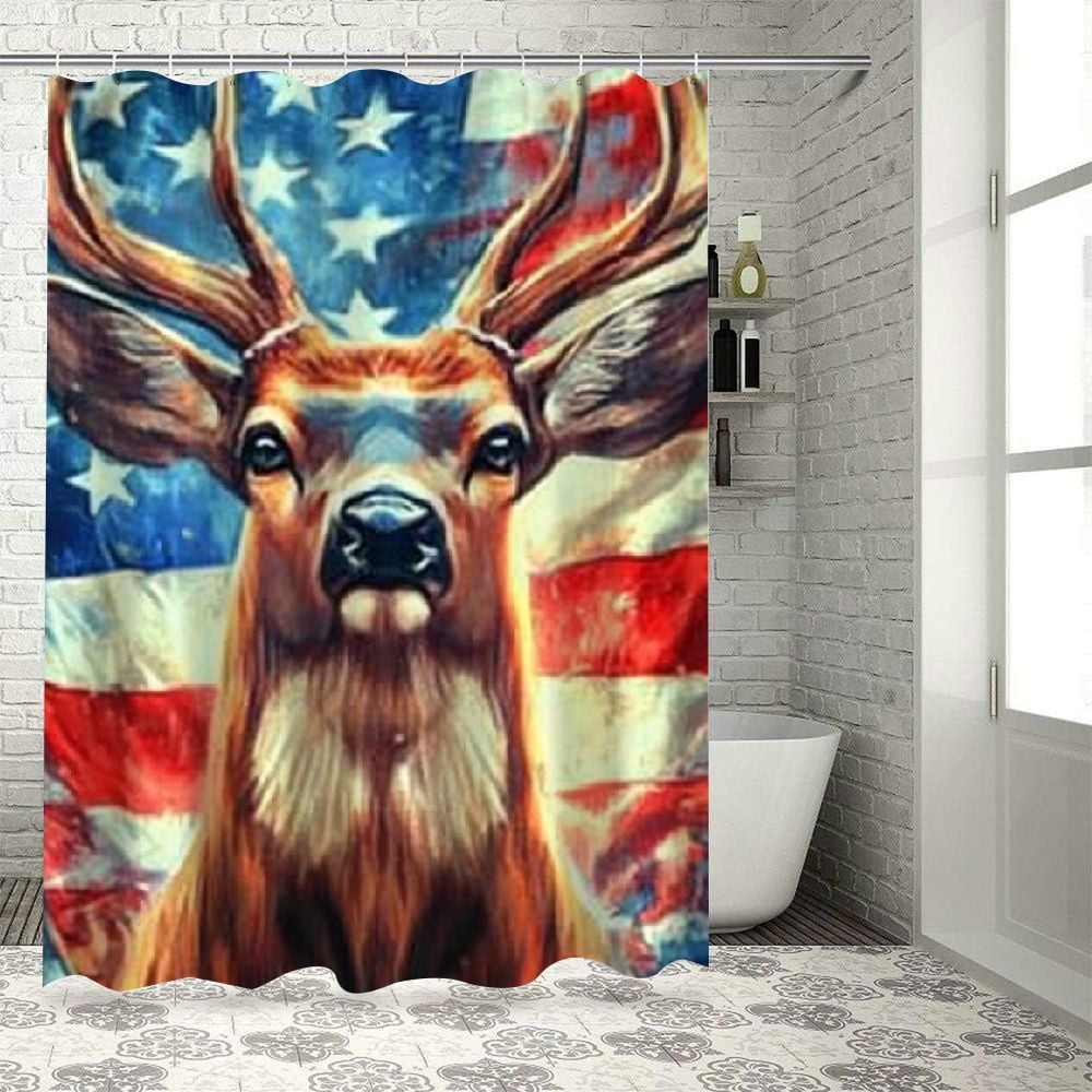 Autua Deer Flag Bathroom Décor Set Graphic Print Polyester Stylish ...