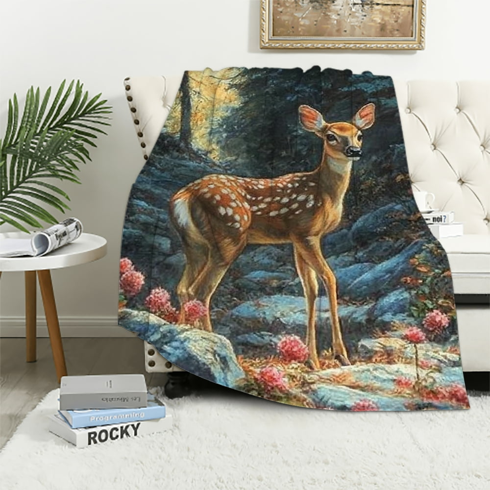 Autua Deer Forest Rocks Flannel Blanket for Bed, Couch, Sofa - All ...