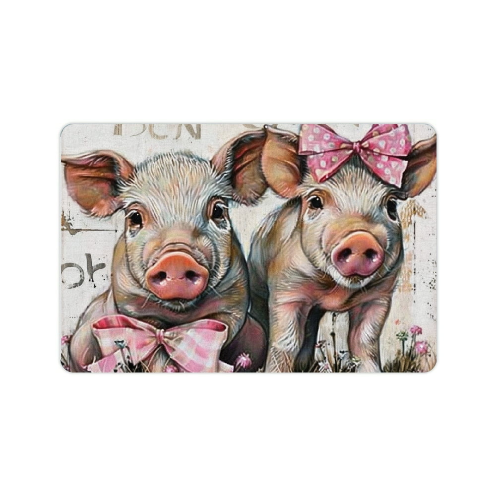 Autua Diatom Mud Bath Mat Non-Slip Pigs Pink Bow Sign Home Style Quick ...