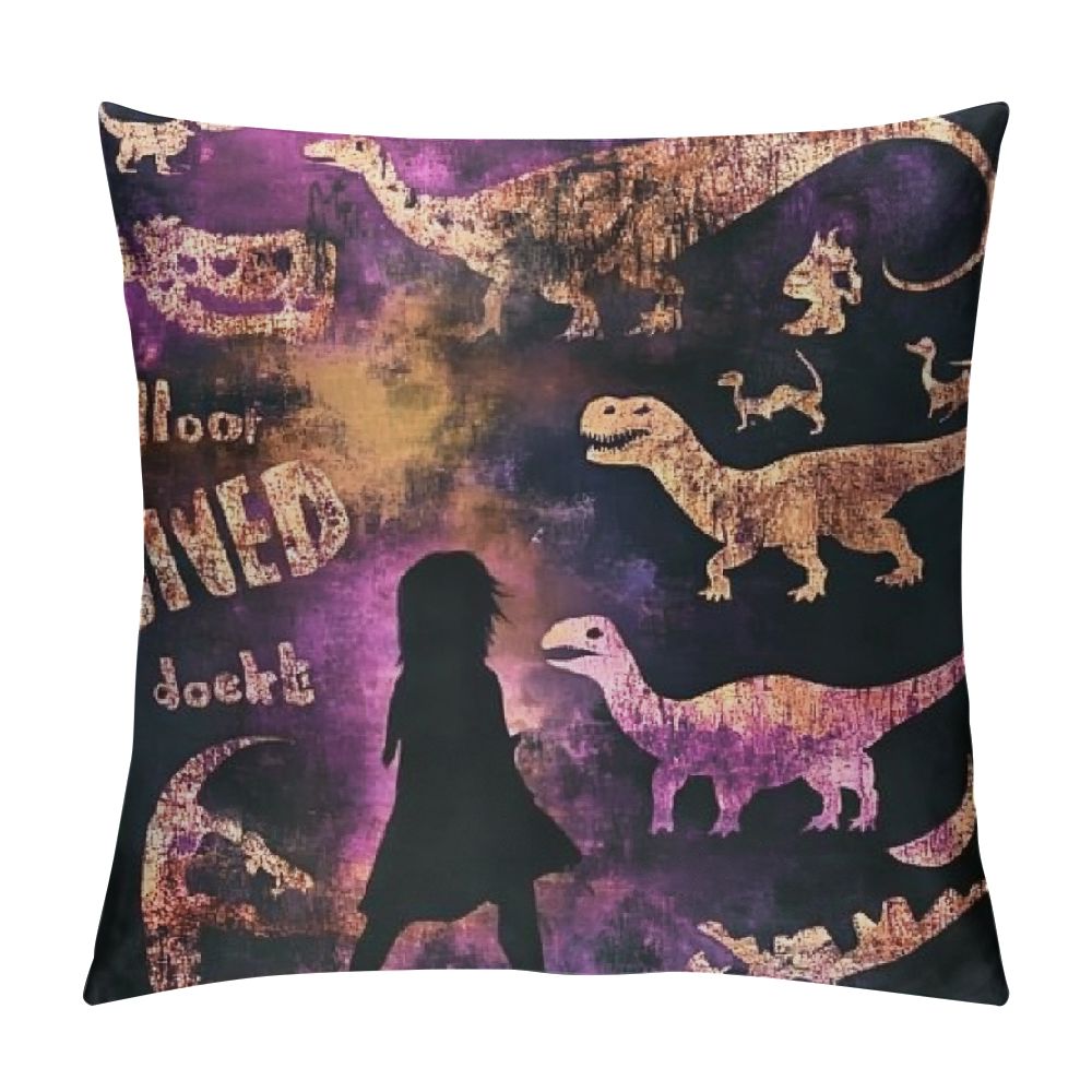 Autua Dinosaur Girl Cave Painting Graphic Decorative Cushion Throw ...