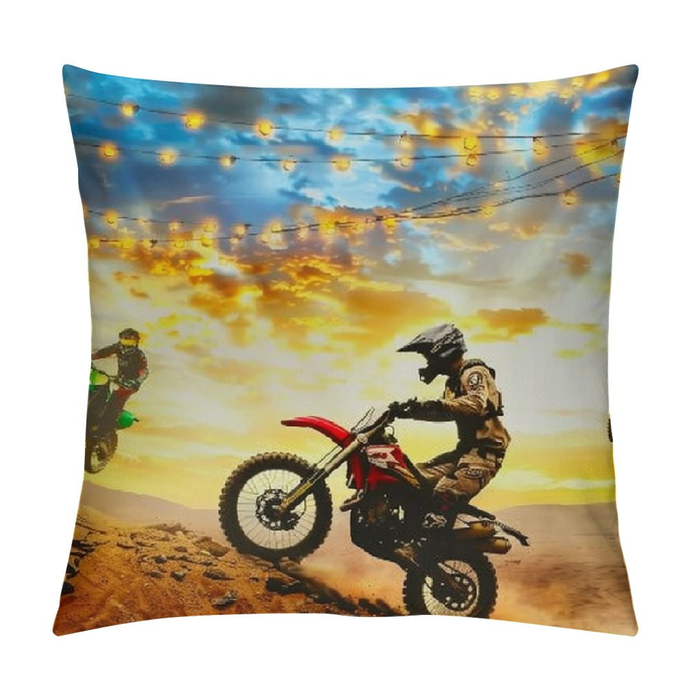 Autua Dirt Bike Graphic Decorative Pillow Cover for Home Couch Living Room Sofa - Short Plush ...