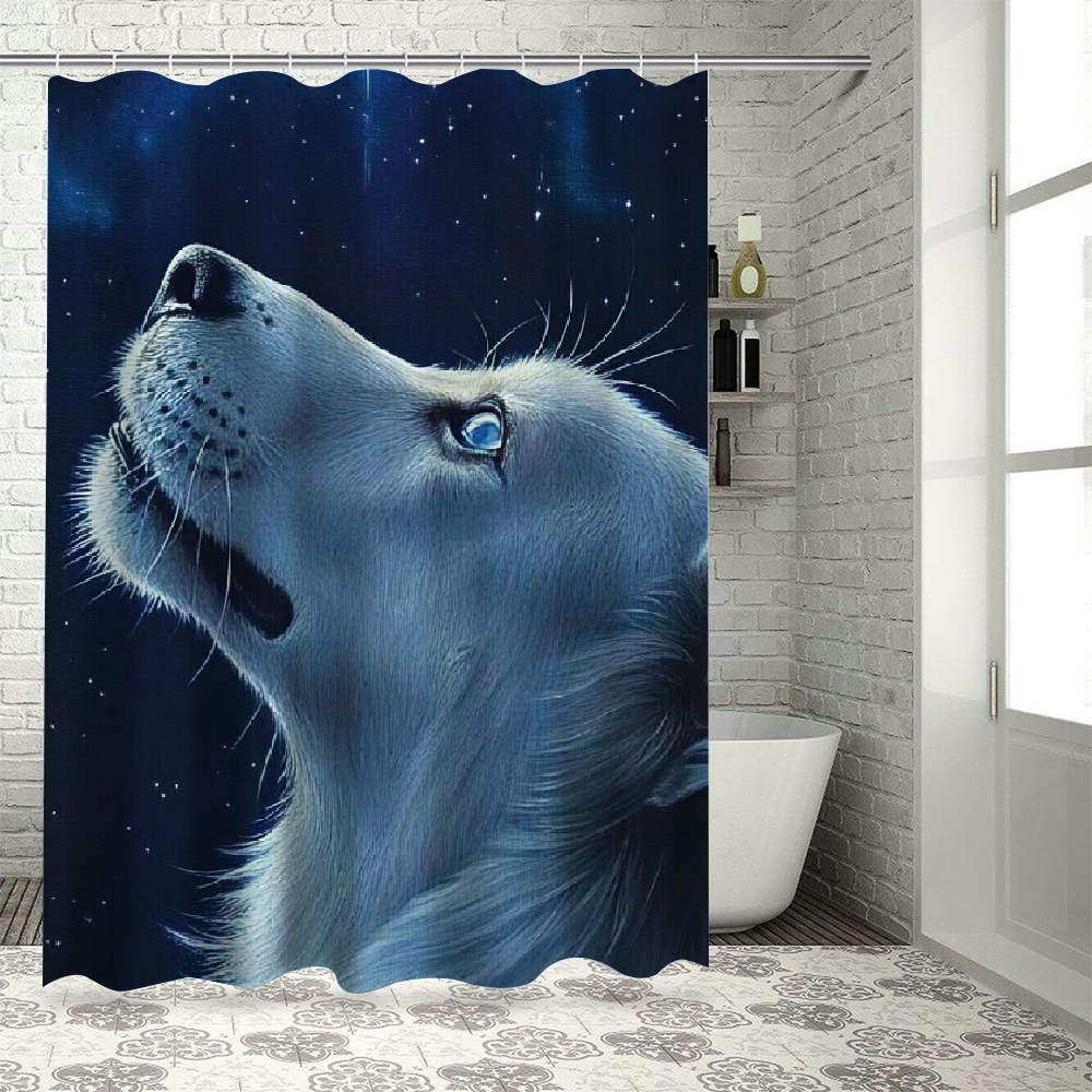 Autua Dog Star Awe Shower Curtain 100% Polyester Washable with Hooks 60 ...
