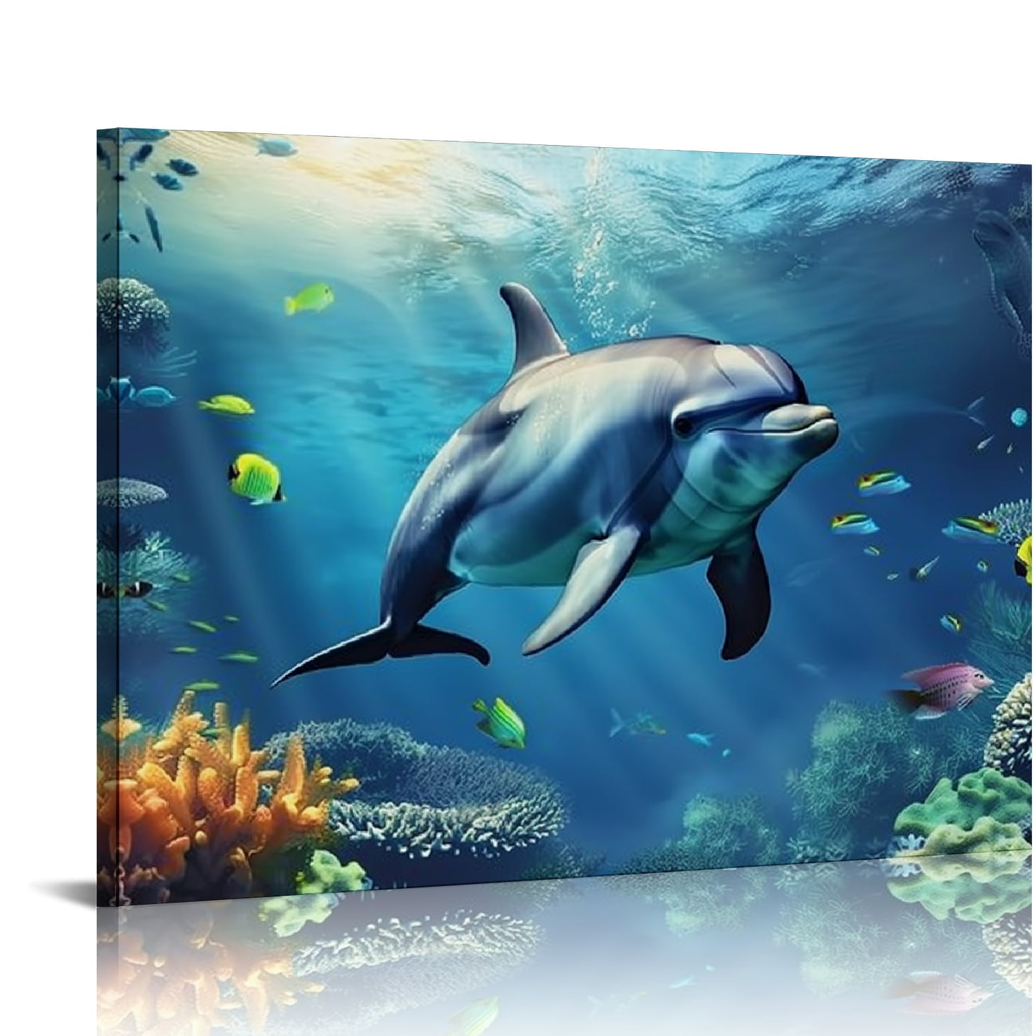 Autua Dolphin Fish Underwater Canvas Art Print for Living Room Bedroom ...